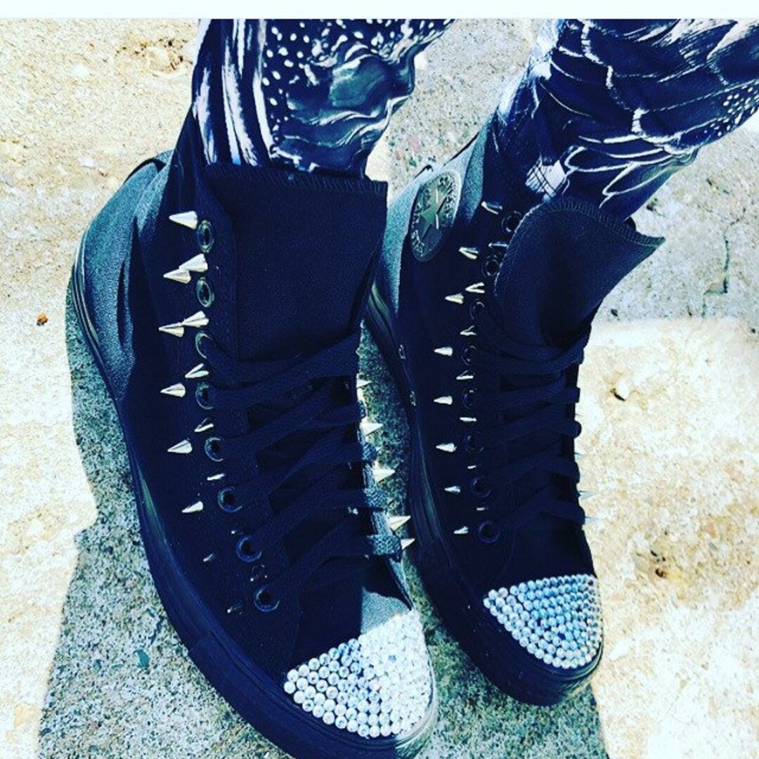 Rhinestone Converse Shoes With Spikes - Etsy