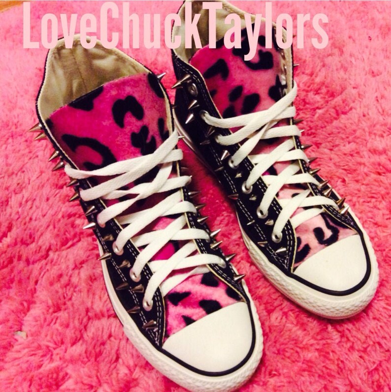 Pink Leopard Converse Shoes Spiked - Etsy