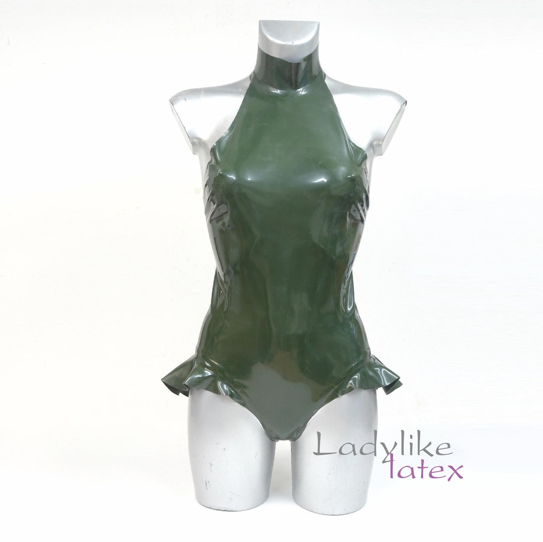 Halter Neck Latex Rubber Body / Swimsuit With Frills Over the Hips - Etsy