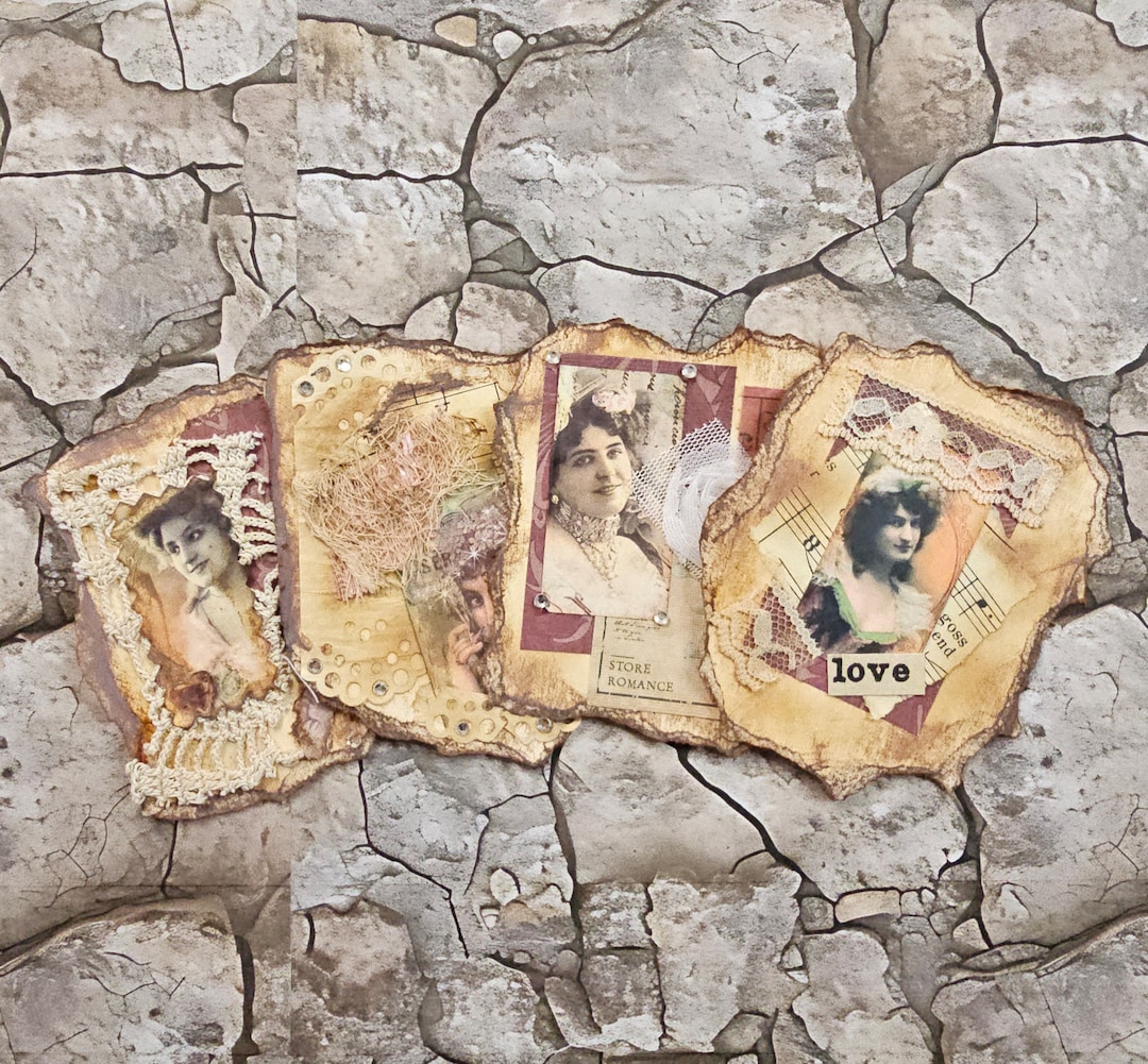 Lady in Red Junk Journal Clusters, Set of 4, Handcrafted, Junk Journal ...