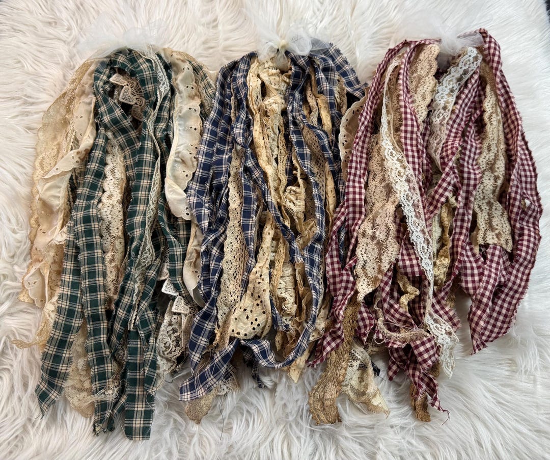 Checks & Lace Ribbon Bundles - Homespun, Vintage Lace, Fabric ...