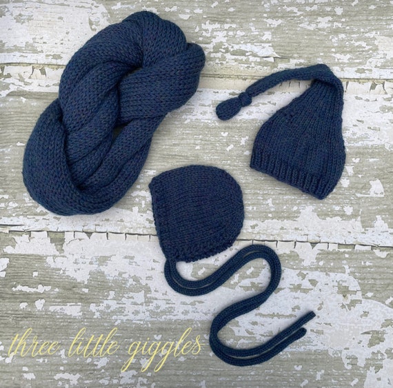 The deep Sea Blue Newborn Long Tailed Sleepy Cap Bonnet & - Etsy