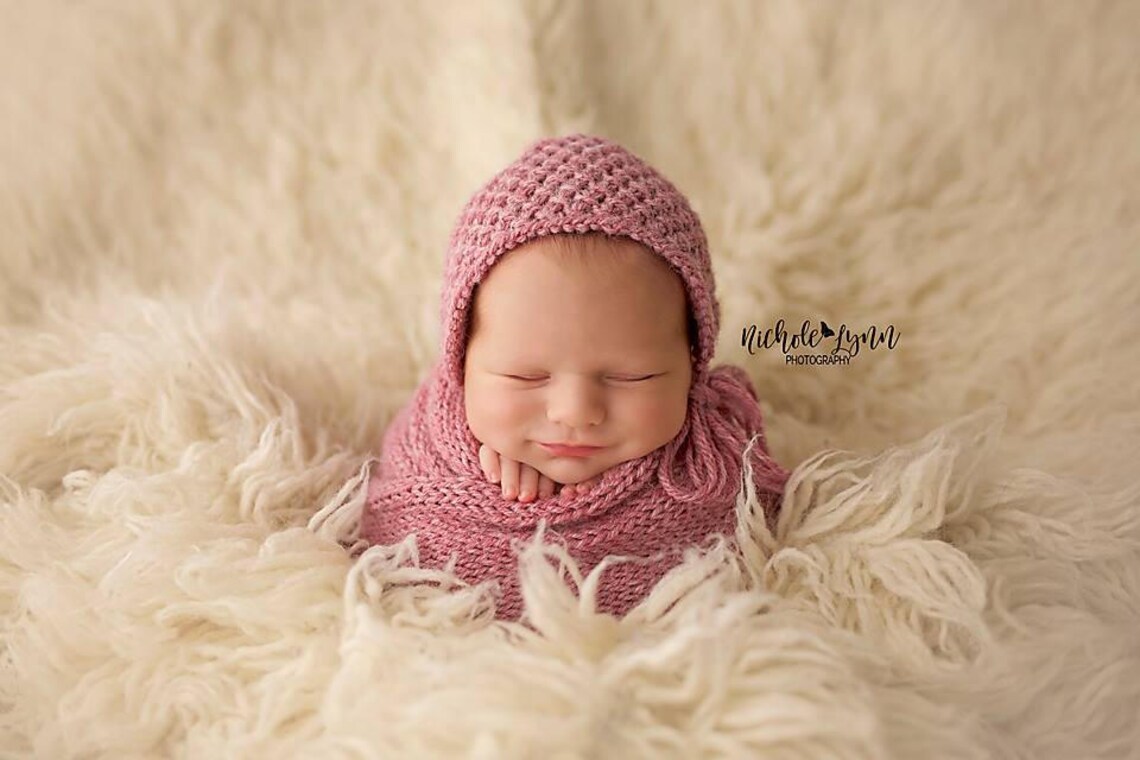 Medium Rose Heather Basket Weave Bonnet & Knit Wrap Set - Etsy