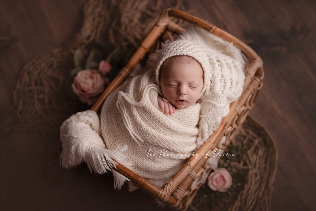 Off White Basket Weave Bonnet & Knit Wrap Set - Etsy