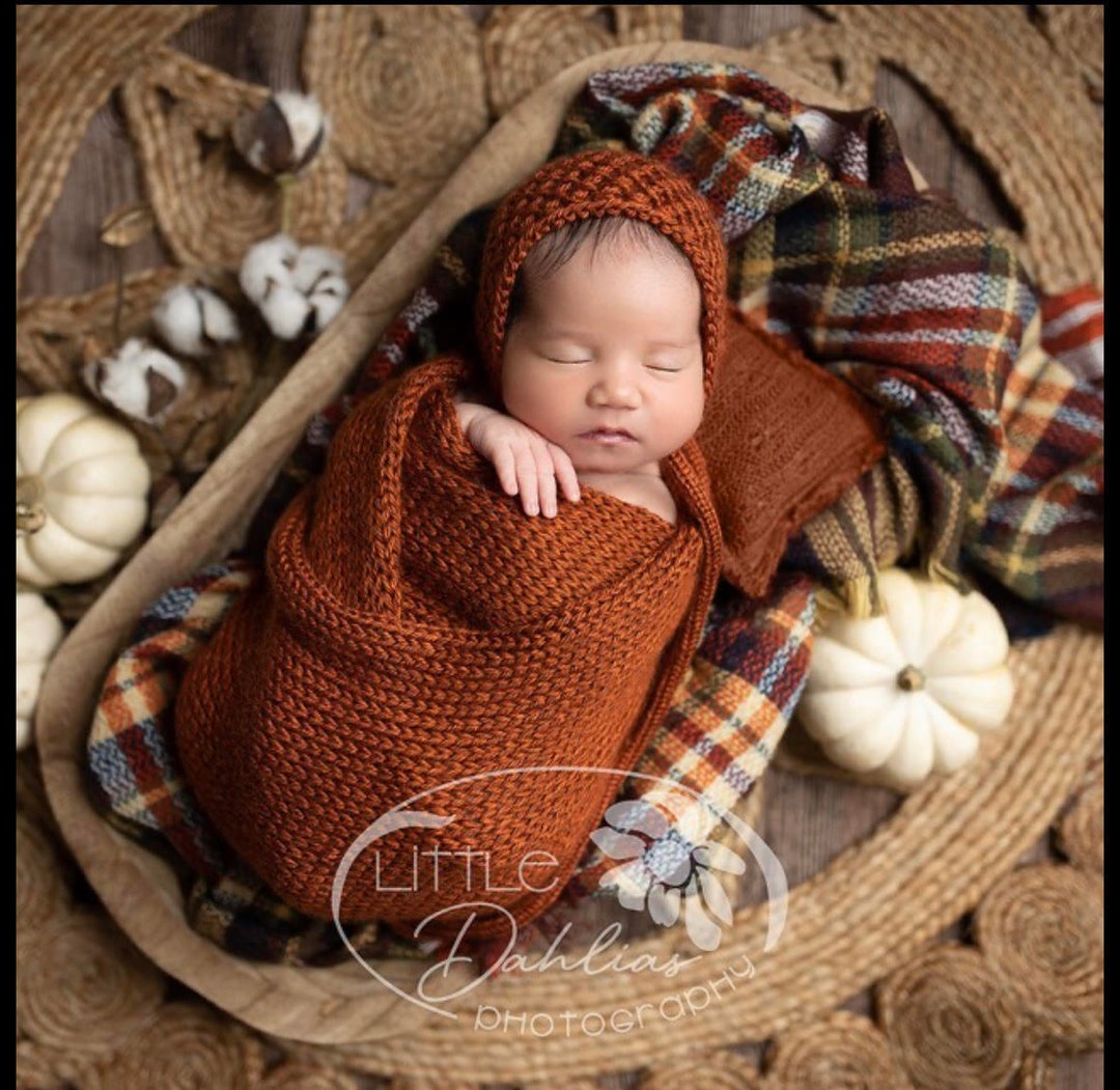 The {rust Heather} Basket Weave Bonnet & Knit Wrap Set - Etsy