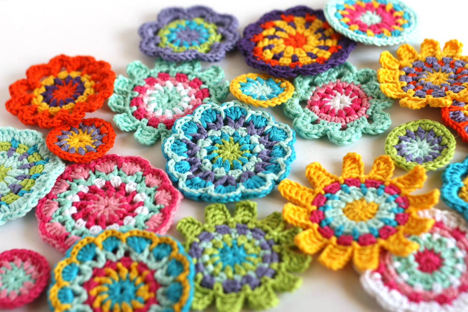 Color Me Flowers Crochet Applique Collection, Colorful Rainbow Handmade ...