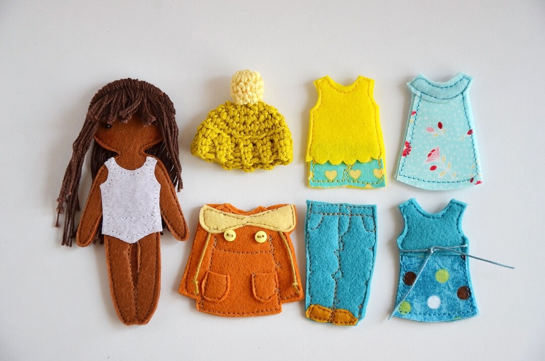 Felt paper Doll Starter Set 4, Doll Dressing Play Set, Customized Doll ...