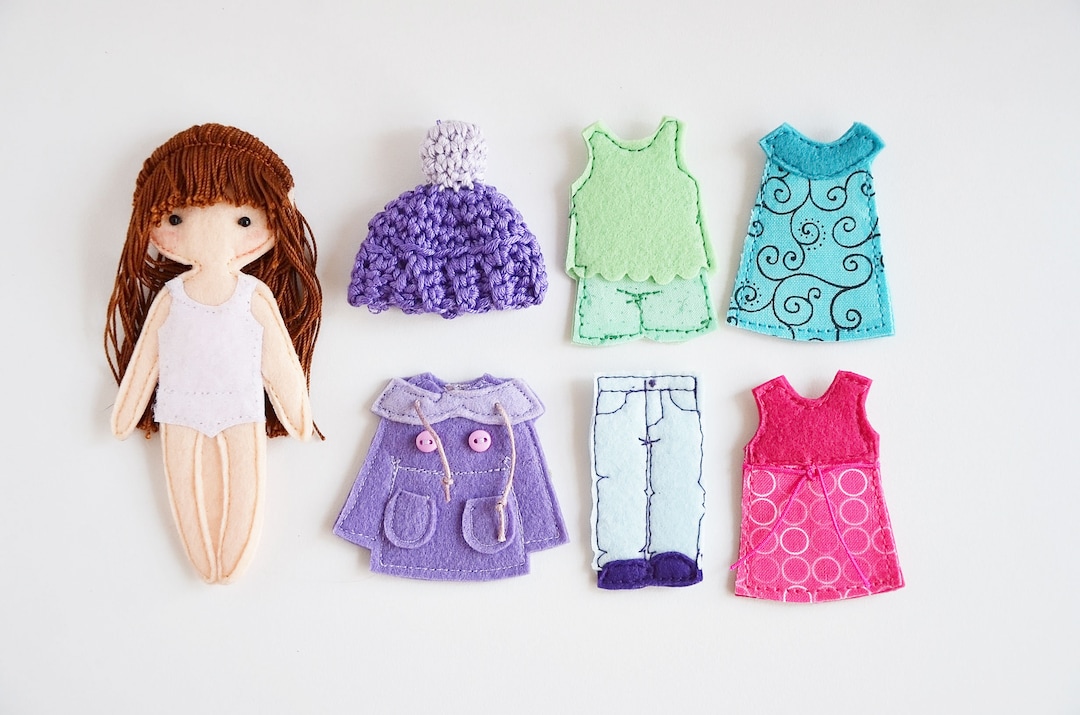 Felt paper Doll Starter Set 3, Doll Dressing Play Set, Customized Doll ...