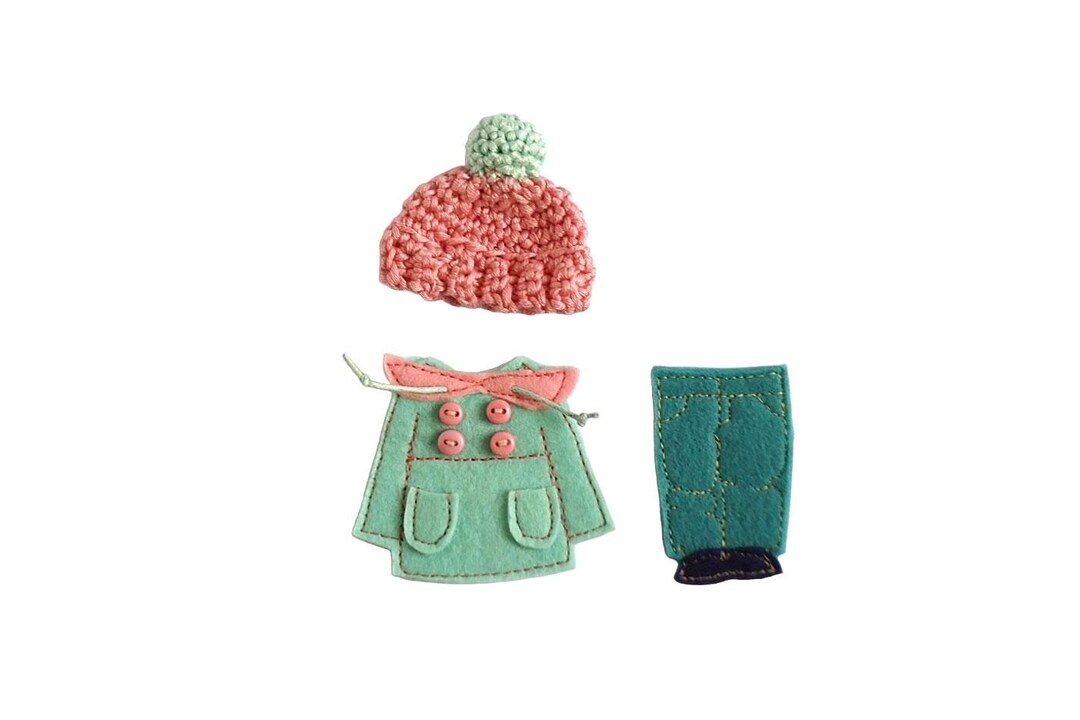 Winter Dressing Set for Tomtoy Felt "paper" Doll, Coat 6.5x5cm, Set of ...