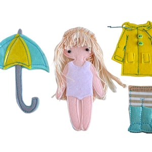 Rainy Day Dressing Set for Tomtoy Felt "paper" Doll , Set of 3 Pieces ...