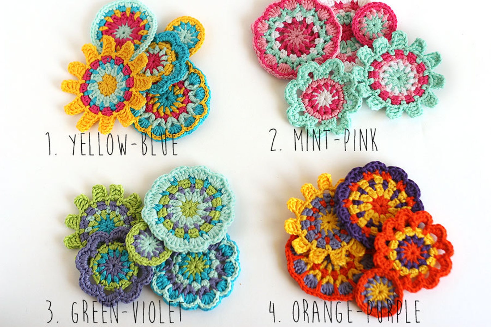 Color Me Flowers Crochet Applique Collection, Colorful Rainbow Handmade ...
