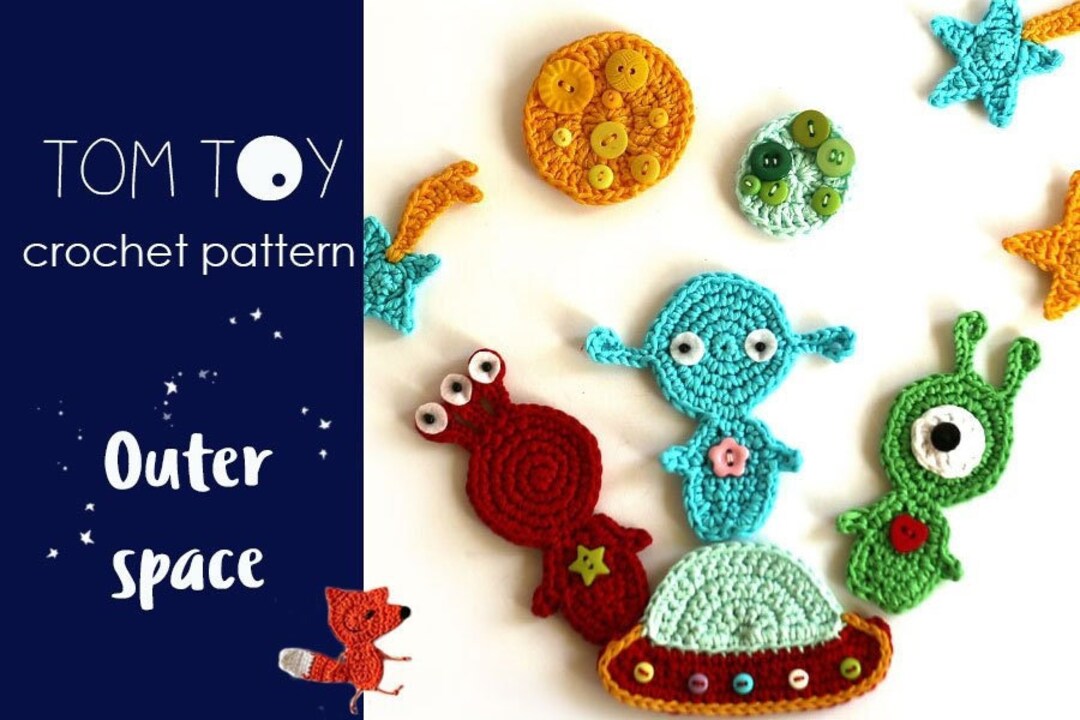 Outer Space Applique Digital PDF Crochet PATTERN, Cute DIY Aliens Stars ...