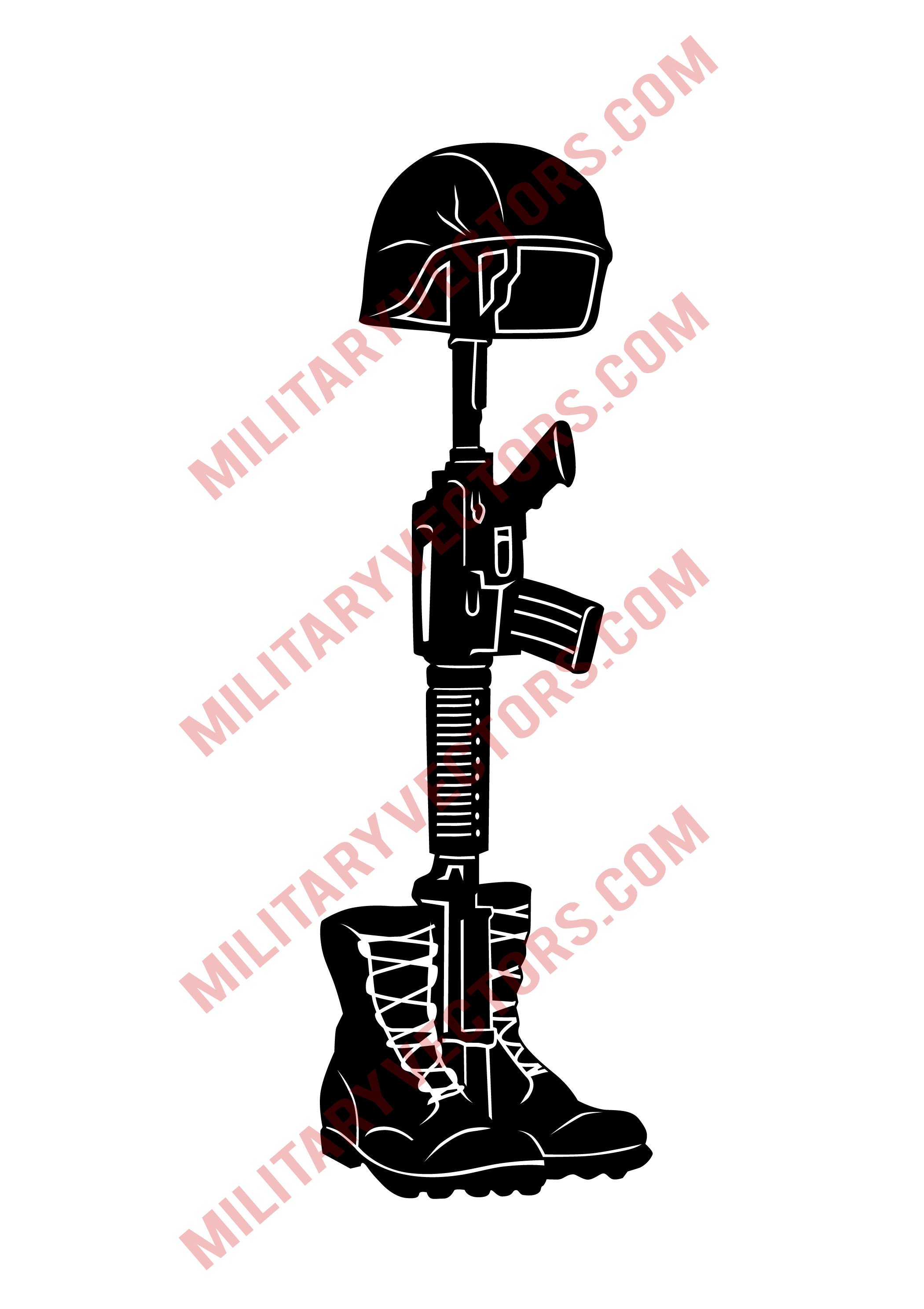 Military Battle Cross of Kevlar Helmet, Combat Boots and Rifle Vector ...