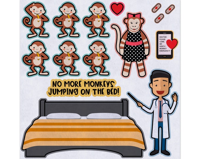 5 Little Monkeys, Nursery Rhyme, Learn to Count, Felt Storyboard Art ...