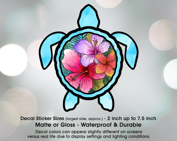 Sea Turtle Tropical Shell Flowers Vinyl Decal Sticker Sizes 2 | Etsy