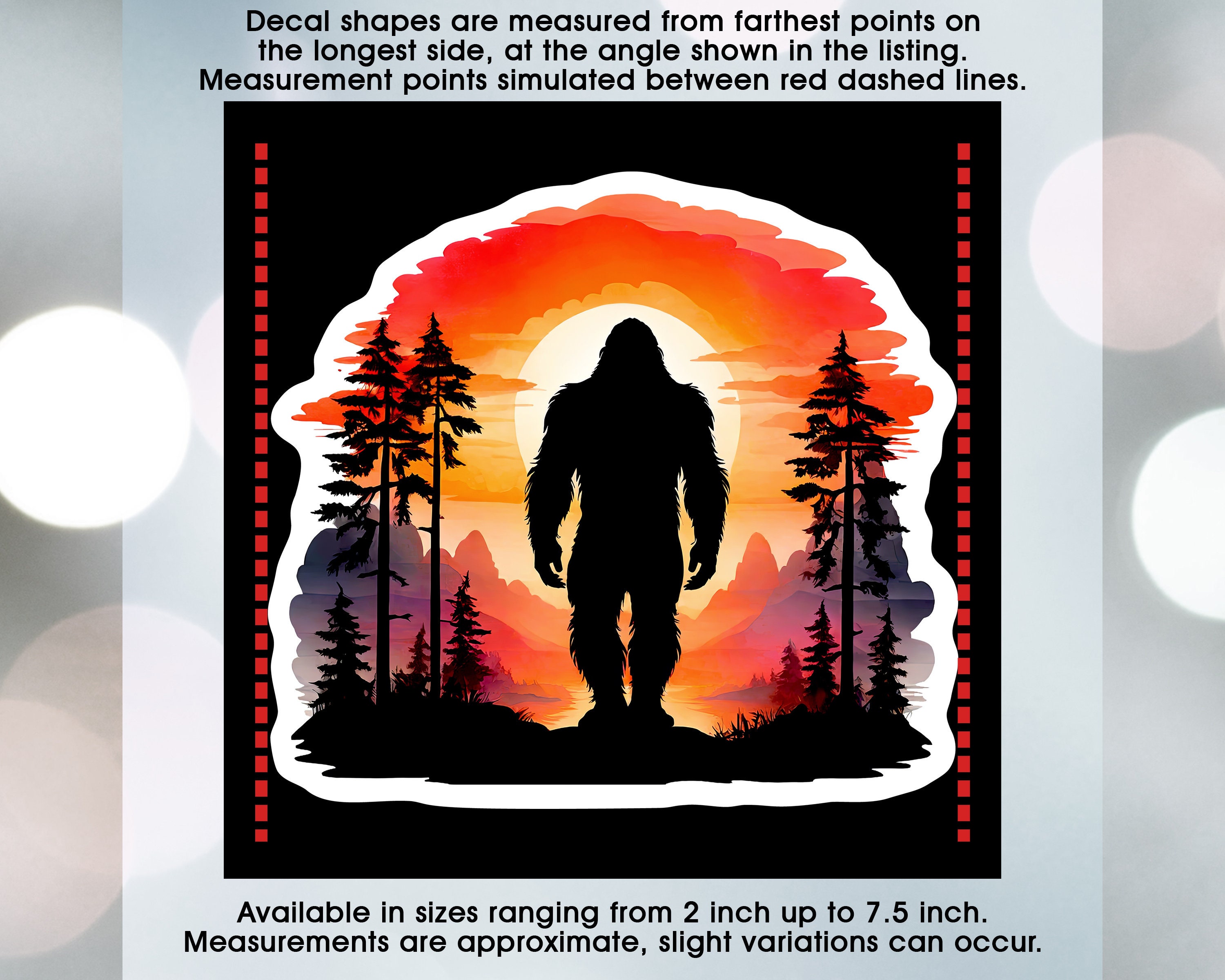 Bigfoot Sasquatch Sunset, Vinyl Decal Sticker Sizes 2 Inch up to 7.5 ...