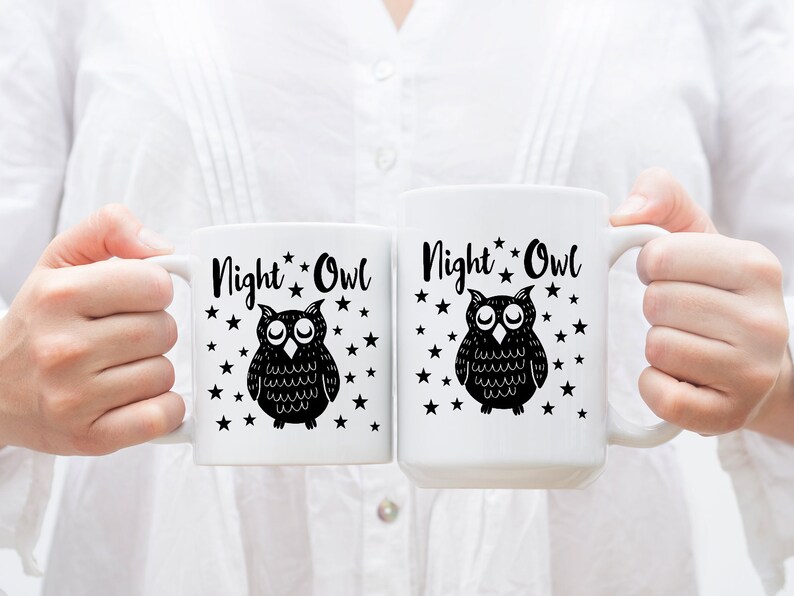 Coffee Mug Night Owl Owl Art Stars Insomnia up All Night - Etsy