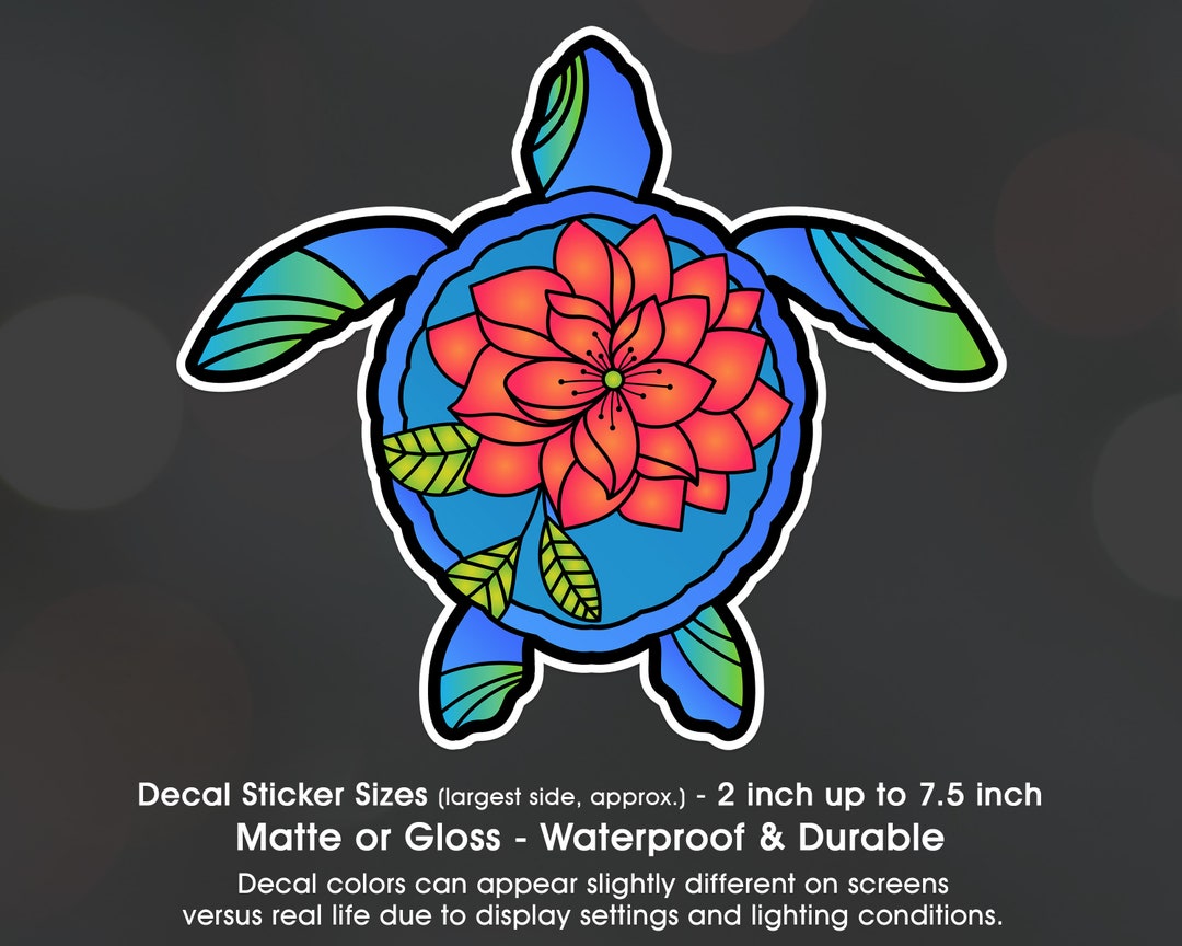 Sea Turtle Tropical Flower, Vinyl Decal Sticker Sizes 2 Inch up to 7.5 ...