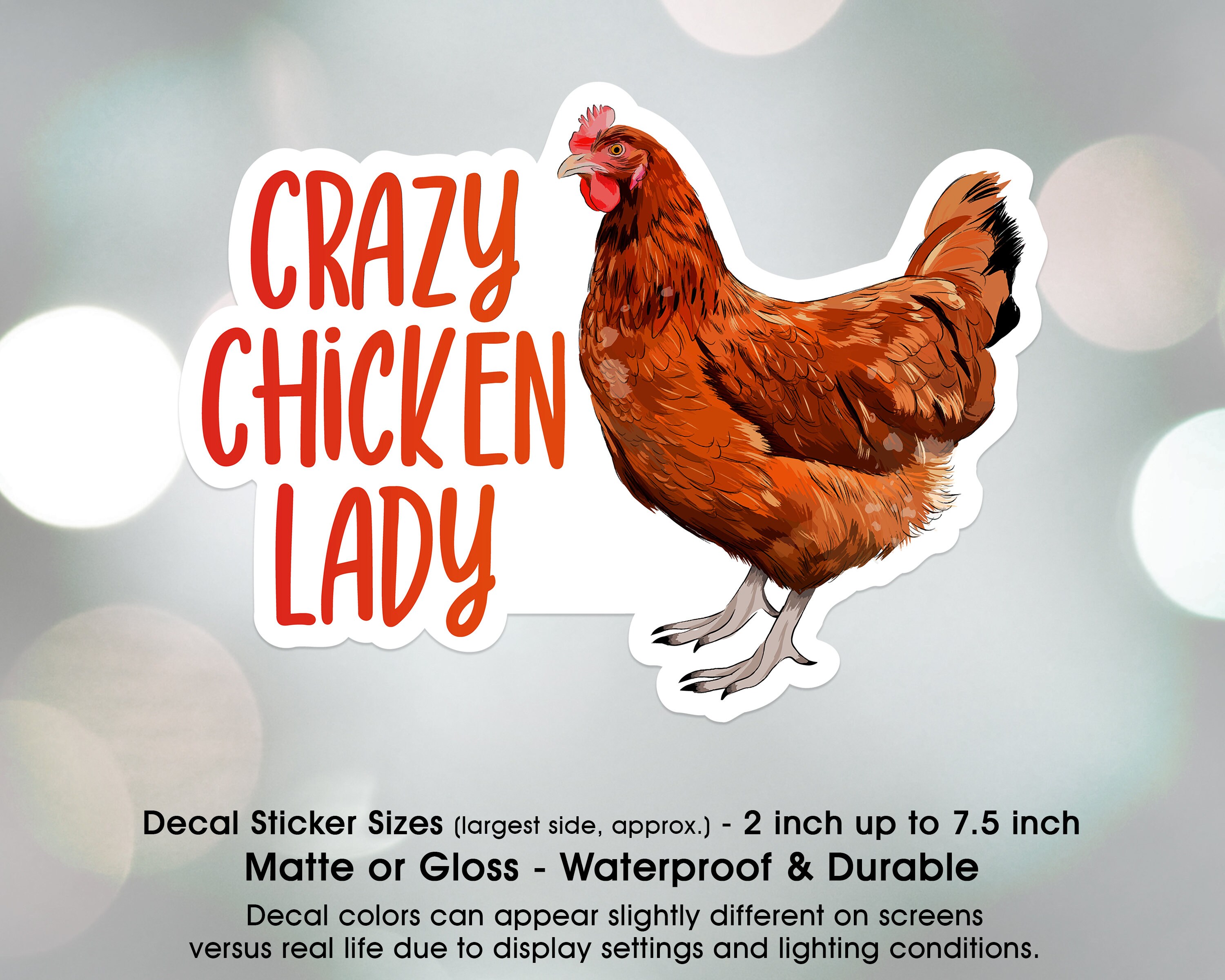 Crazy Chicken Lady Vinyl Decal Sticker Sizes 2 Inch up to 7.5 - Etsy