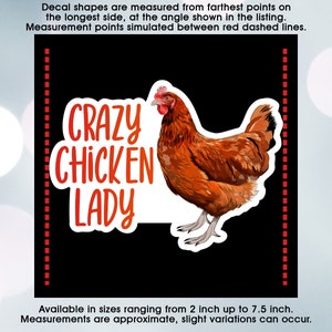 Crazy Chicken Lady, Vinyl Decal Sticker Sizes 2 Inch up to 7.5 Inch ...