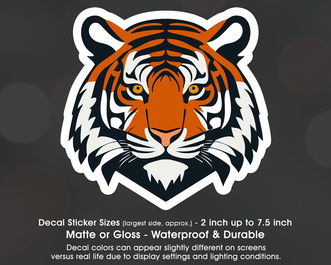 Tiger Face Art, Vinyl Decal Sticker Sizes 2 Inch up to 7.5 Inch ...