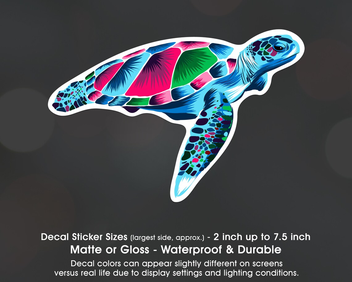 Sea Turtle Color Splash, Vinyl Decal Sticker Sizes 2 Inch up to 7.5 ...