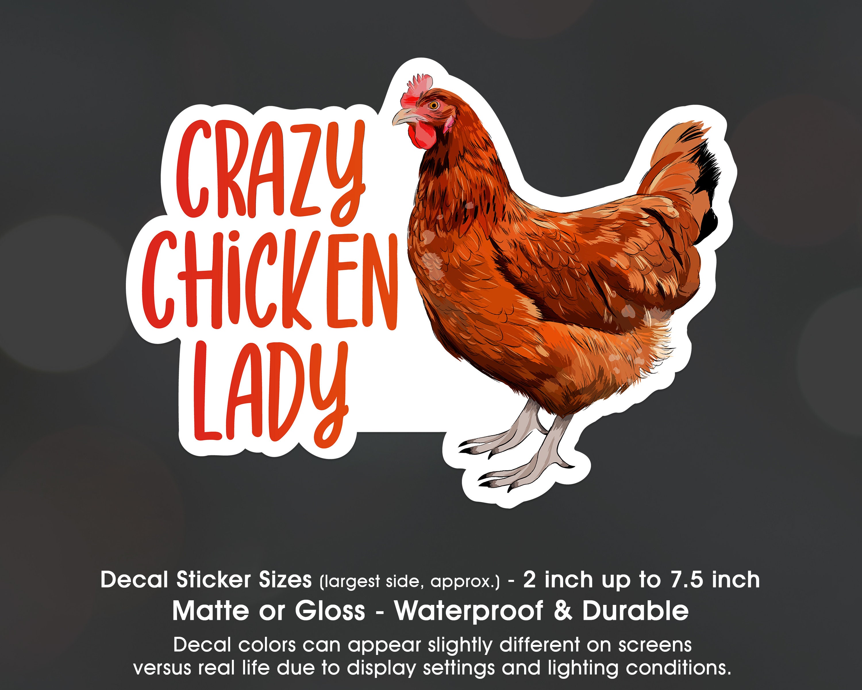 Crazy Chicken Lady Vinyl Decal Sticker Sizes 2 Inch up to 7.5 - Etsy