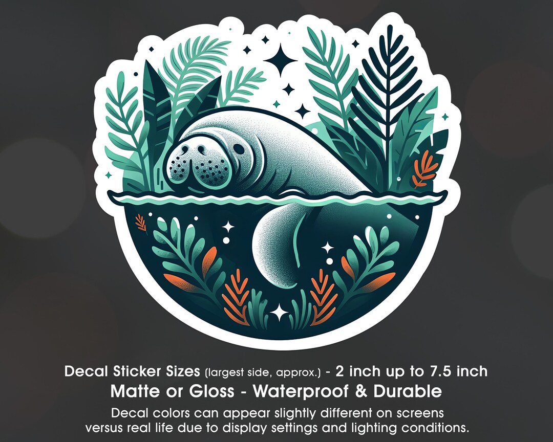 Manatee Cute Sea Cow, Manatee Lover, Vinyl Decal Sticker Sizes 2 Inch ...