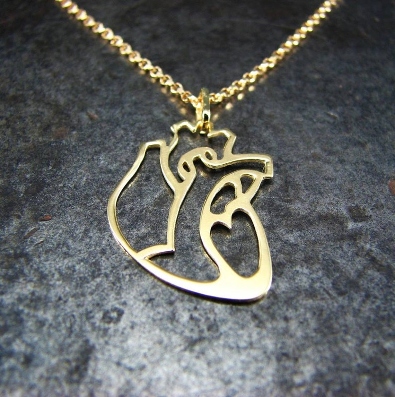 CORAZON,14K Gold Anatomical Heart Pendant,gold Human Heart,valentine's ...