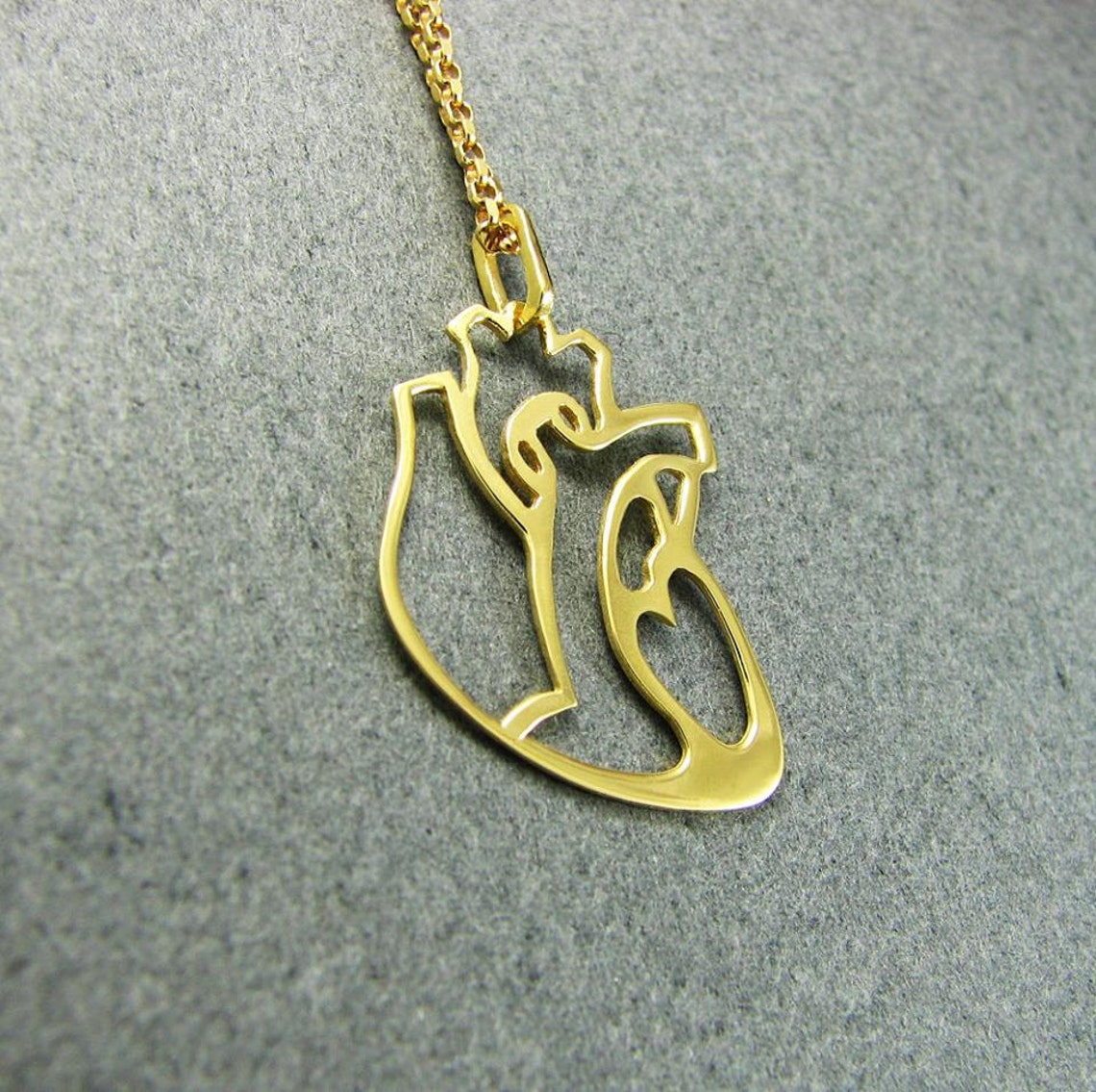 CORAZON,14K Gold Anatomical Heart Pendant,gold Human Heart,valentine's ...