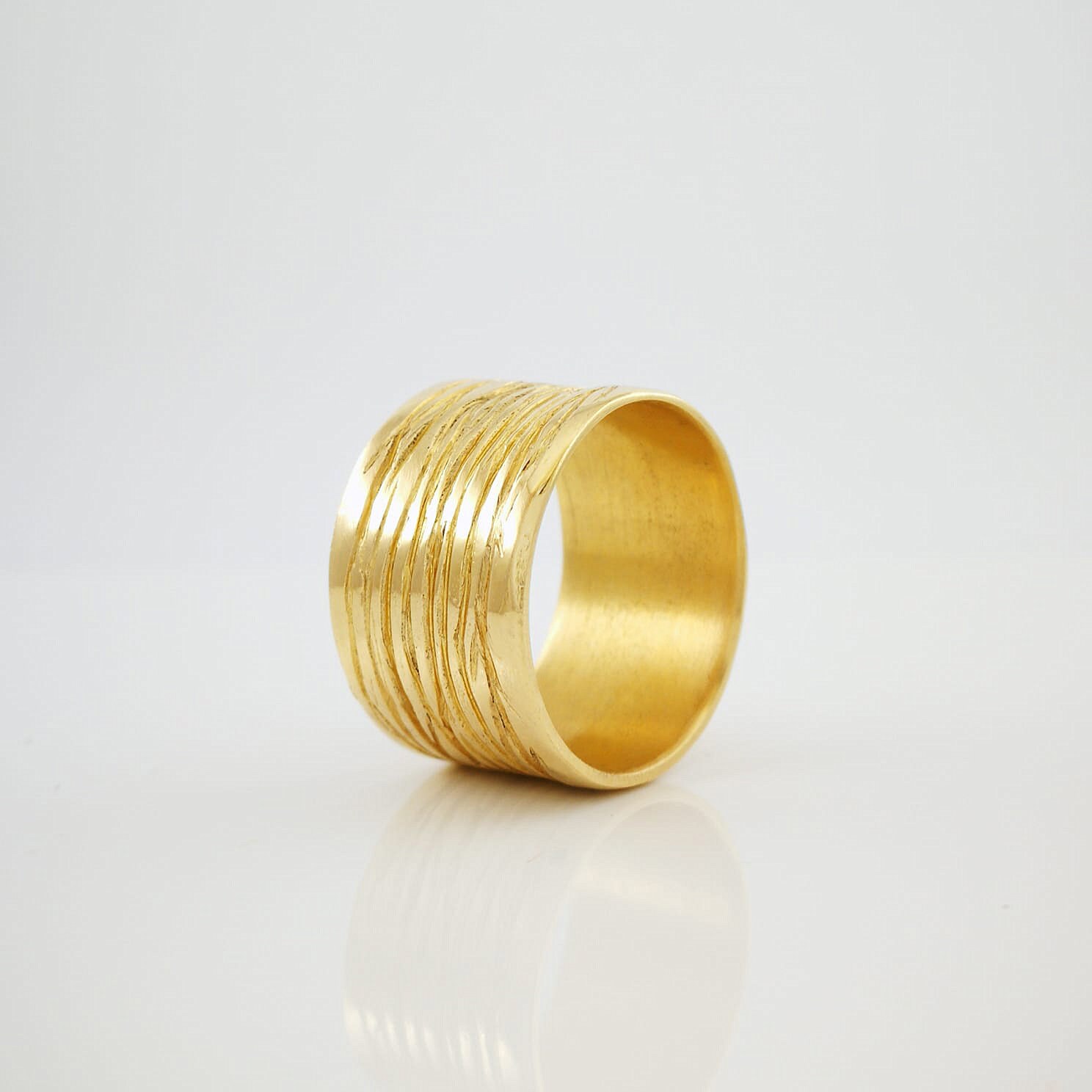 STREAM,14K Wedding Band,organic Texture Ring,wide Wedding Band ...