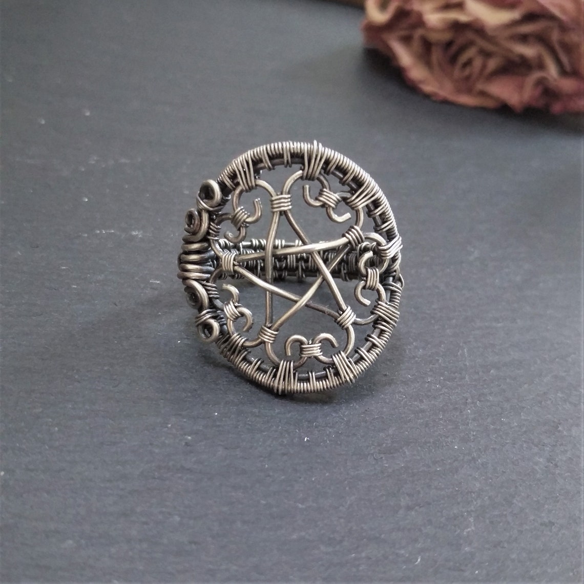 Sterling Silver Hearts Pentacle Ring - Etsy