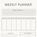 Minimalist Weekly Planner Printable, Daily Planner, Daily Organization ...