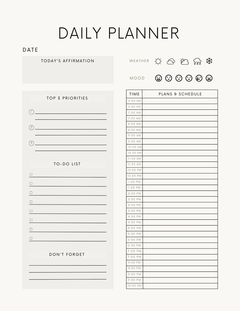 Minimalist Weekly Planner Printable, Daily Planner, Daily Organization ...