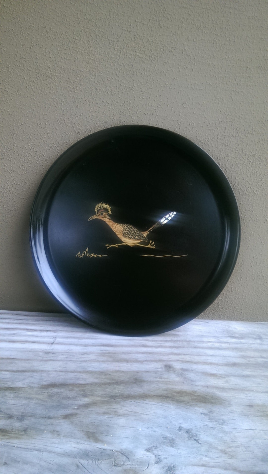 Mid Century Couroc Black Phenolic Tray With Inlaid Roadrunner Design - Etsy