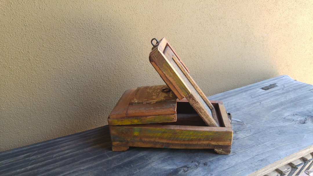 Hand Made Rustic Wood Folding Mirror Box - Etsy