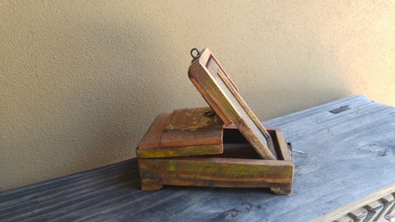 Hand Made Rustic Wood Folding Mirror Box | Etsy