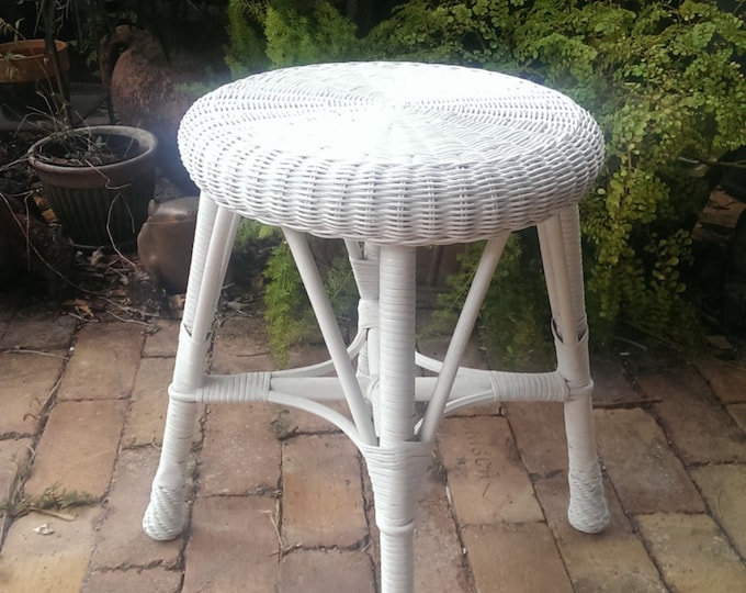 Cute White Wicker Vanity Stool or Accent Table - Etsy