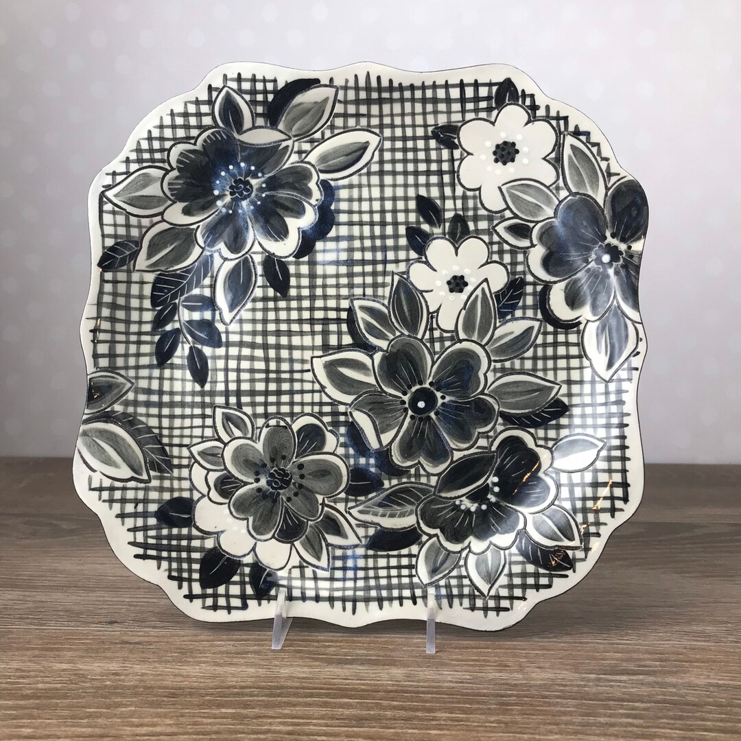 Square Black and White Dinner Plate Colleen Mccall Ceramics Colorful ...