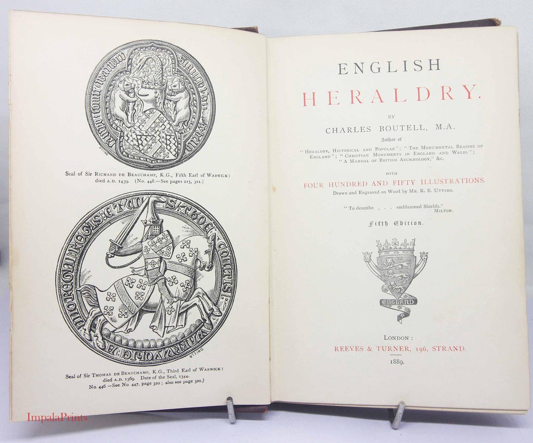 English Heraldry Book, Antique 1889 Book Illustrated Vintage Coat of ...
