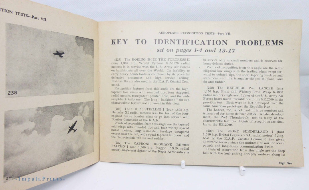 World War Two Aircraft Identification Booklet 1940 Wartime Ww2 - Etsy