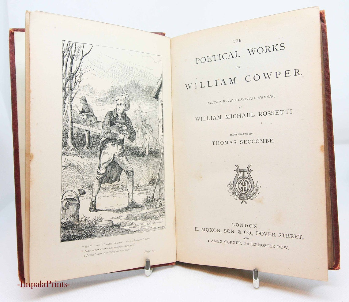 Poems by William Cowper 1800s Poetry Vintage Book Hardback Antique Rare ...