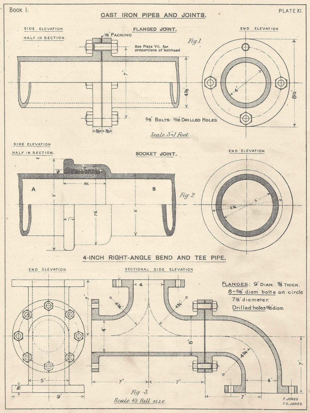 Machine Drawing, Pipes Mechanic Antique Vintage Print Engineering ...