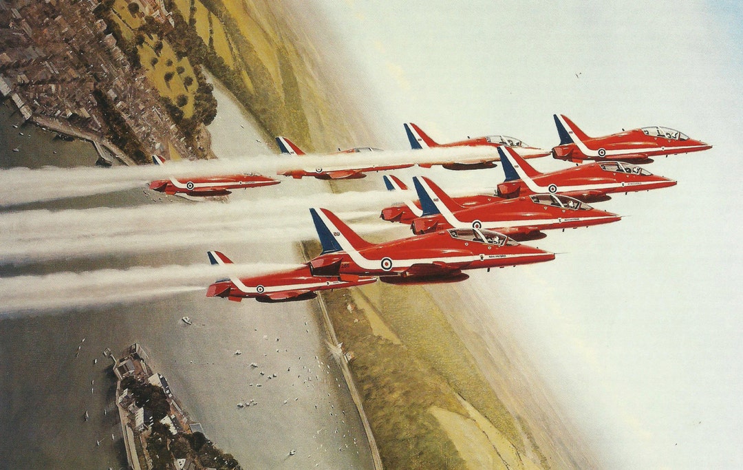 Red Arrows Print, RAF Aviation Print Military Dartmouth Devon, Wall Art ...