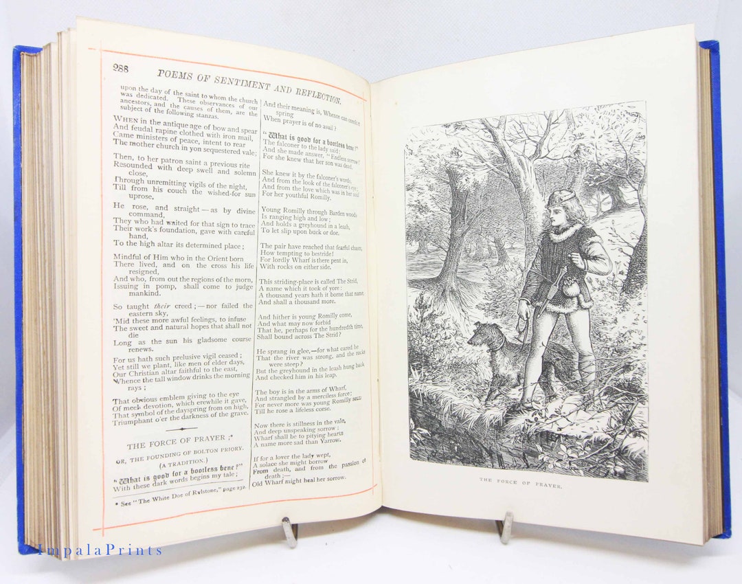 Antique Book Wordsworth Works Blue Illustrated 1900s Hardback Gift Book ...