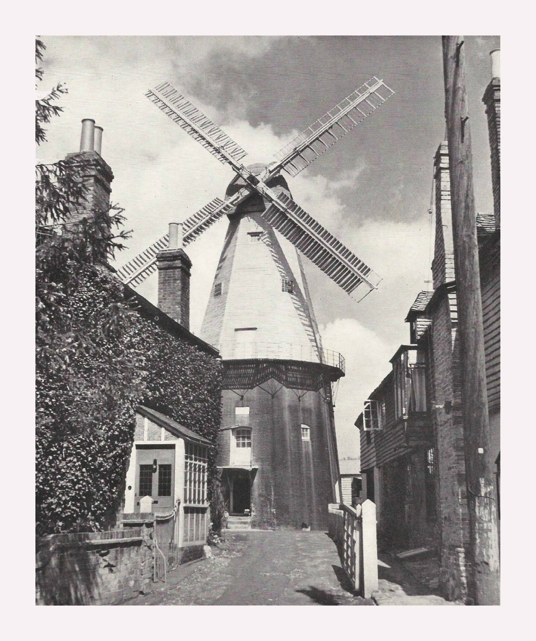 Kent Windmill England Print 1950s Town Print Old Vintage Print B & W ...
