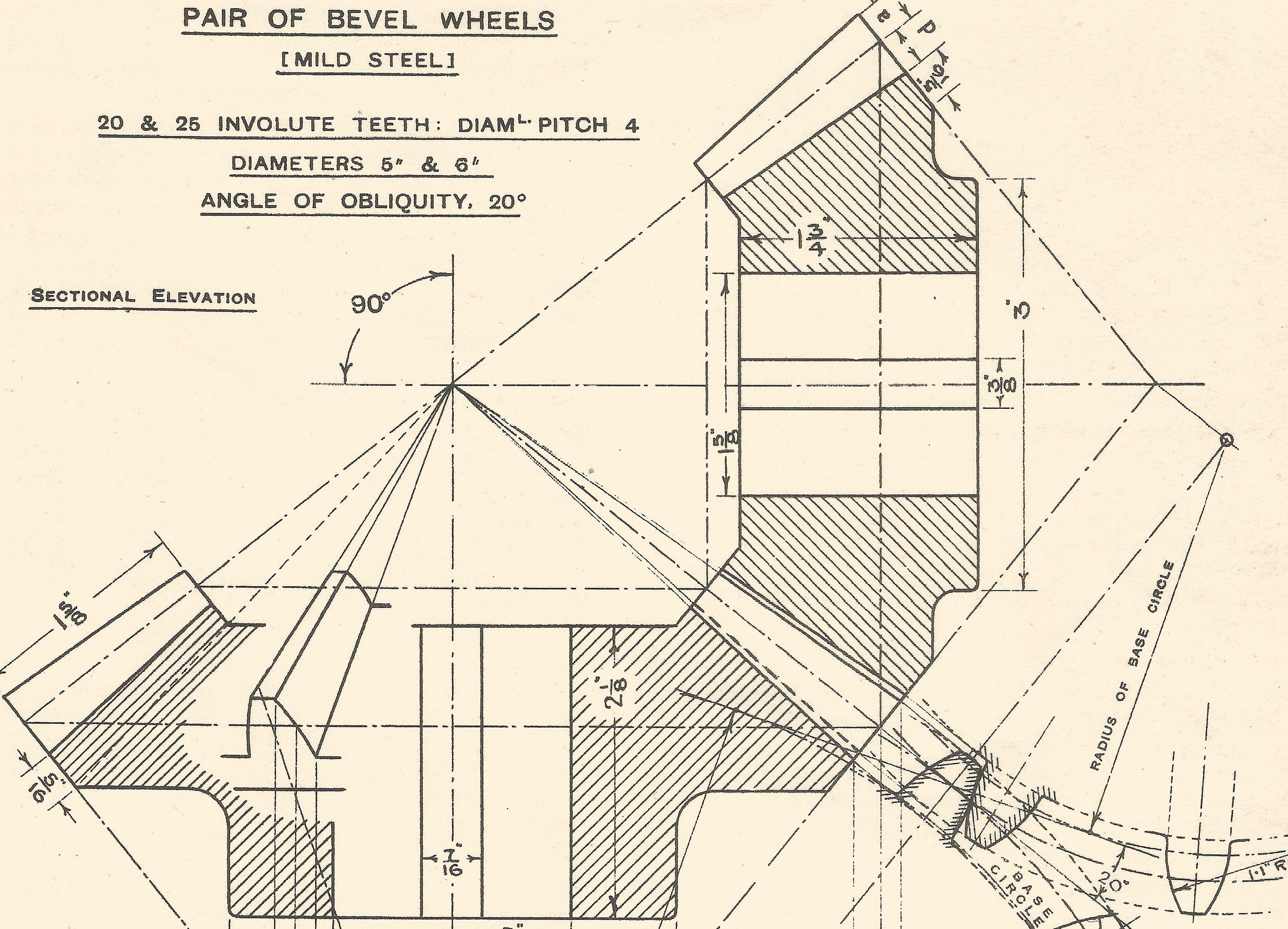 Machine Drawing Bevel Wheel Bearing 1920 Vintage Industrial - Etsy UK