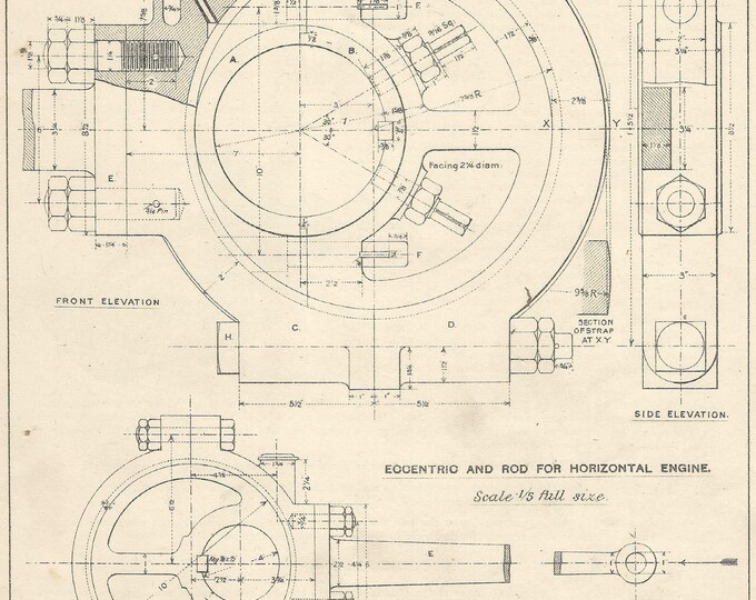 Eccentric for Locomotive Machine Drawing 1910s Vintage Industrial Print ...