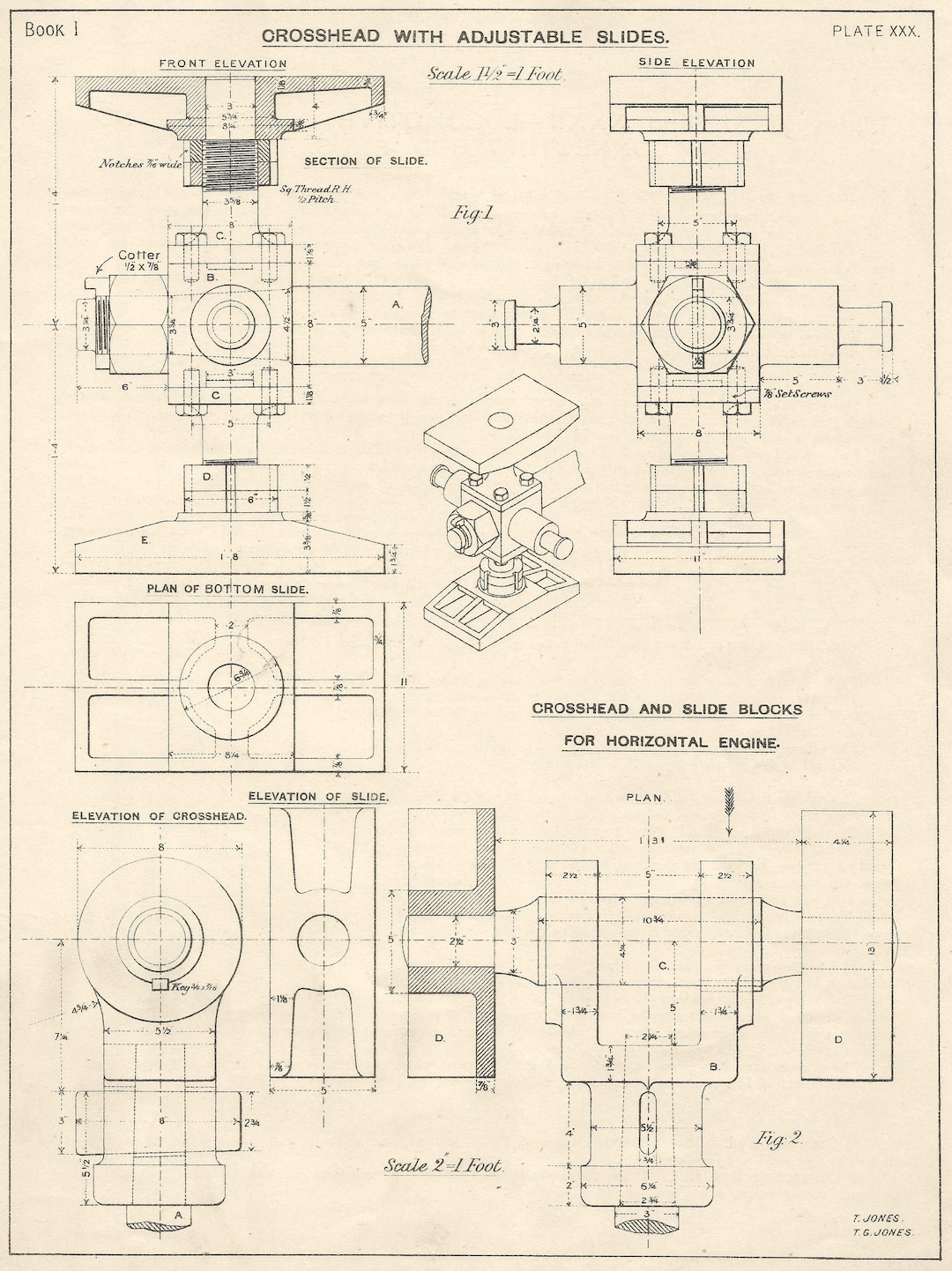 Industrial Print Crosshead With Slide 1920s Vintageengineering Drawings ...