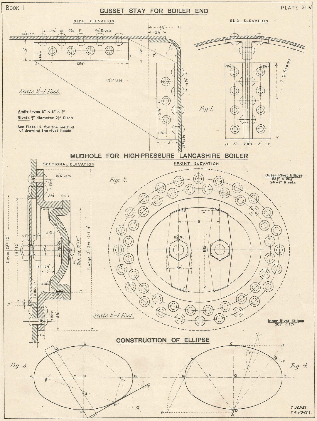 Machine Drawing, Lancashire Boiler 1910s Antique Cross Section Print ...